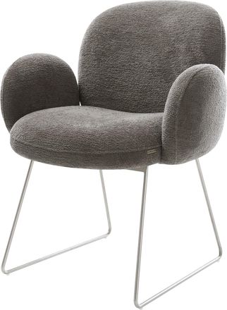 DELIFE Polsterstuhl Nube-Flex mit Armlehnen Kufengestell Edelstahl Boucl&eacute; Soft Schlamm Taschenfederkern