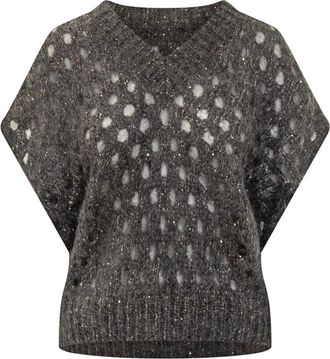 Brunello Cucinelli Femme, Pulls, Gris, Taille: 42 FR Dazzling Net vest