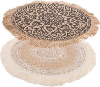 Cabilock 2 Stück Esstischmatten Baumwolle Und Leinen Hitzeisolierend rutschfest Runde Tischsets Für Feiertagsdekoration Und Tischschutz