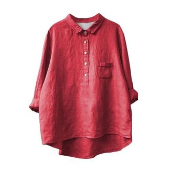 Generic Chemise pour Femmes Coton Et Lin Chic Casual Chemises D&eacute;t&eacute; Manche Longue &Agrave; Col V Loose Hauts Leger Comfy Tuniques &Agrave; La Mode Coton Et Lin Grande Taille