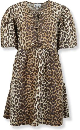 Ganni Femme, Robes, Multicolore, Taille: 36 FR Robe Mini Imprim&eacute;e en Coton &agrave; Liens