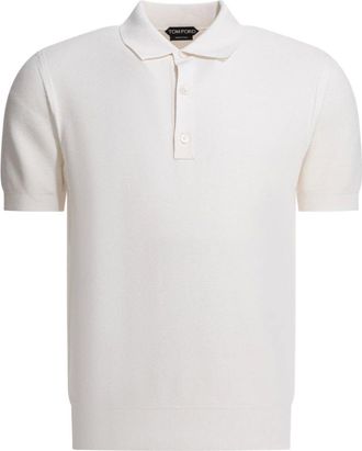 Tom Ford Homme, Tops, Blanc, Taille: L Polo en Piqu&eacute; de Soie et Coton