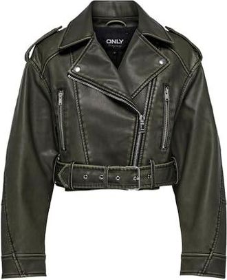 Only Onlella Veste de motard en cuir synth&eacute;tique d&eacute;lav&eacute; pour femme, Noir/D&eacute;tails : d&eacute;lav&eacute;, L