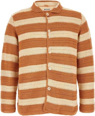 Bode Homme, Pulls, Orange, Taille: L Sherbet Crochet Knit Striped Shirt