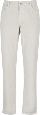 Brunello Cucinelli Homme, Pantalons, Beige, Taille: M Pantalon Beige en Coton avec Logo Brod&eacute;