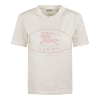 Burberry Femme, Tops, Blanc, Taille: 36 FR T-shirt en coton avec motif Knight Stamp