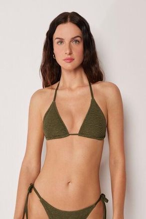 Calzedonia Triangel-bikinioberteil Mit Herausnehmbaren Polstern Crinkle Waves Grun