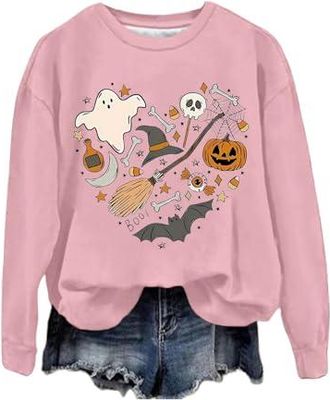Generic Sweat-shirt printemps Halloween 2026 pour femmes, squelette dansant mignon, citrouille, RD1., XXL