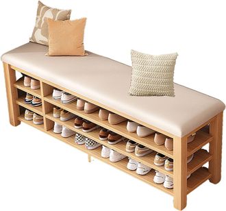 Generic Kleine Schuhbank für den Eingangsbereich, Schuhregal aus Massivholz mit Kissen, Sitzbank für den Eingangsbereich, Flurschrank-Organizer weiß 100cm