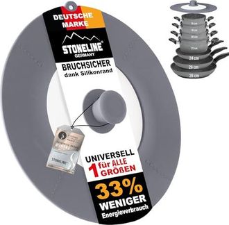 STONELINE Couvercle Universel en Verre pour Po&ecirc;les Casseroles Faitouts Marmites de 16/18/20/22/24/26/28 cm, Bord en Silicone, Couvercle Multifonction R&eacute;sistant 