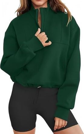 Generic Sweats doux &agrave; demi-fermeture &eacute;clair pour femme, pull court &agrave; manches longues, tenue tendance dautomne 2025 Y2k v&ecirc;tements avec poches, Vert, XXL