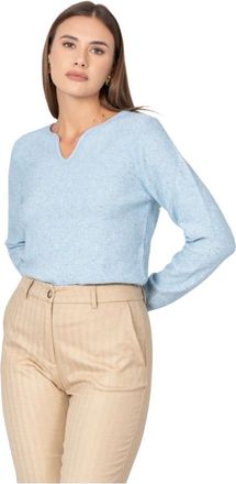 Kocca Femme, Pulls, Bleu, Taille: 44 FR Pull col en V mouchet&eacute;