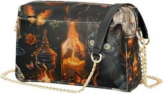 Mnsruu Sacs à bandoulière en cuir pour femme, motif crânes, chats, roses, sacs à main noirs