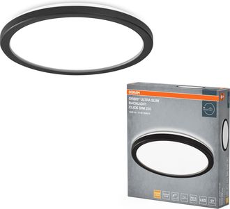 Osram ORBIS Ultra Slim Deckenleuchte 235mm, schwarz, 15W, 1640lm, homogenes, warmwei&szlig;es Licht (3000K) + Hintergrundlicht, dreistufige Dimmbarkeit &uuml;ber Wands