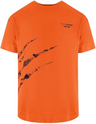 Plein Sport Kurzarm-Kratz-Logo-T-Shirt in Orange