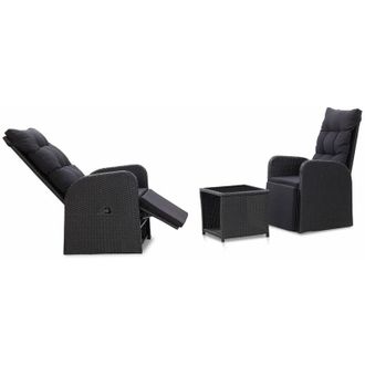 vidaXL 3-tlg. Bistro-Set mit Auflagen Poly Rattan Schwarz vidaXL