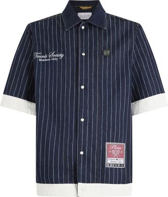 Philipp Plein Homme, Chemises, Bleu, Taille: 4XL Shortsleeve Denim Overshirt Tennis