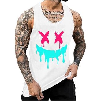 Generico T-shirt sans manches pour homme, t-shirt de sport Streetwear avec imprim&eacute; T-shirts de randonn&eacute;e, sous-v&ecirc;tement pour adolescents, blanc, XXXL