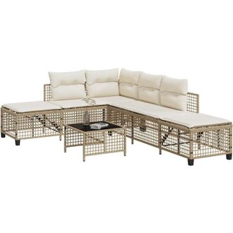 vidaXL 3-tlg. Garten-Ecksofa-Set mit Kissen Beige Poly Rattan - Vidaxl