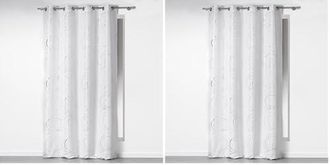 Douceur d'Int&eacute;rieur 1605085 Rideau &agrave; Oeillet Polyester Imprim&eacute;e Argent Blanc 140 x 260 cm (Lot de 2)