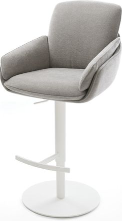 DELIFE Barstuhl Luan-Flex Strukturstoff Soft Grau Drehfu&szlig; h&ouml;henverstellbar Metall Wei&szlig;, Barst&uuml;hle