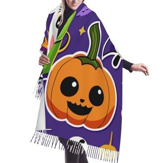 Generic Halloween Avec Citrouille, Chauve-Souris, Fant&ocirc;me Et Cr&acirc;ne Femme Ch&acirc;le Avec Gland Foulard Classique Etole Pour Soir&eacute;e Automne Mariage Hiver
