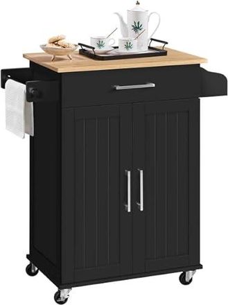 Yaheetech Desserte Cuisine &agrave; roulettes avec 1 Tiroir/Armoire avec Etag&egrave;re R&eacute;glable/Porte Serviette/Meuble Cuisine 81,5 &times; 40 &times; 88,5 cm Noir