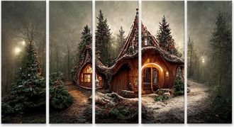 Islandburner Bild auf Leinwand Das Haus vom Weihnachtsmann im Zauberwald schön geschmückte Weihnachten Deko 3 Bilder Wandbilder Poster