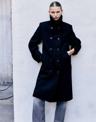 Weekday manteau car coat mi-long en m&eacute;lange de laine noir