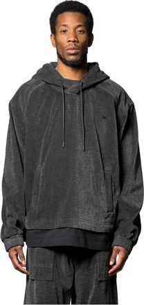 Juun.J Homme, Sweatshirts et sweats &agrave; capuche, Noir, Taille: L Sweat &agrave; Capuche en Jersey Simple et Denim Superpos&eacute;