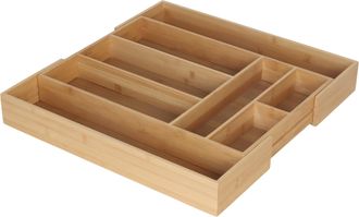 Relaxdays Besteckkasten ausziehbar, Bambus, HBT 6,5 x 33-49,5 x 47,5 cm, 6-8 F&auml;cher, Besteckeinsatz f&uuml;r Schublade, Natur