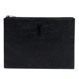 Saint Laurent Sac bandouli&egrave;re en cuir gaufr&eacute; doccasion - Femme - Pre-owned - Noir - Taille: ONE Size