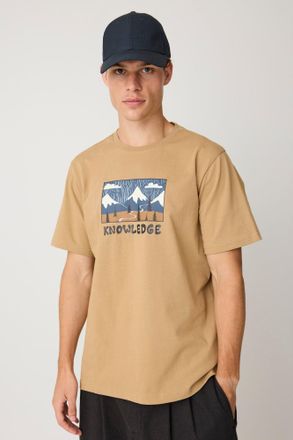 Knowledge Cotton Apparel Herren vegan T-Shirt Front Print Kelp Meliert