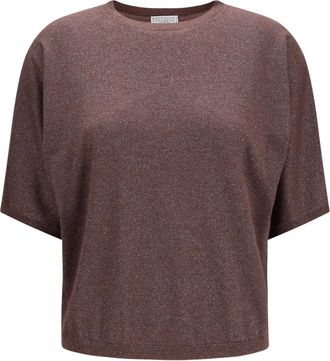 Brunello Cucinelli Pull en cachemire et soie &agrave; manches courtes - Femme - Pulls - Brun - Taille: 38 FR