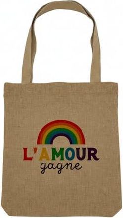 Fabulous Sac Shopping Tote Bag Aspect Lin - Lamour gagne LGBTQ+ Gay Lesbien Pride - Sac de Courses Toile Epaisse 360g Beige Naturel Cabas Port&eacute; Epaule Solide I