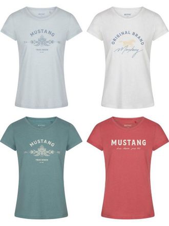 Mustang Jeans T-Shirt Damen Logo Printshirt Alexia C Logo Slim Fit (4-tlg) Basic Kurzarm Tee Shirt mit Rundhalsausschnitt aus 100% Baumwolle