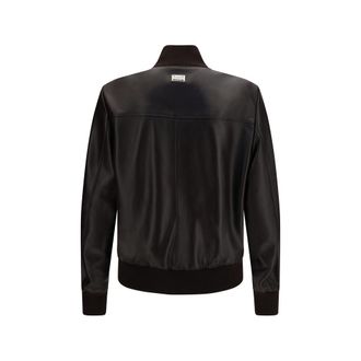 Dolce & Gabbana Mens Brown Lamb Ovis Aries Leather Jacket Clothing