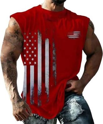 Generic D&eacute;bardeur de sport graphique sans manches pour les vacances aux &Eacute;tats-Unis, chemise athl&eacute;tique, course patriotique, chemise musculaire, d&eacute;bardeurs bas
