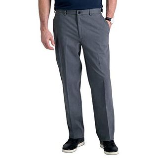 Haggar Mens Premium No Iron Classic Fit Expandable Waist Plain Front Pant, Charcoal Heather, 44Wx29L