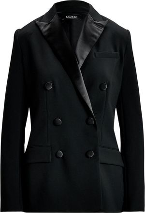 Ralph Lauren Double-Breasted Satin-Trim Crepe Blazer