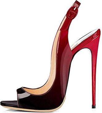 elashe Femmes - Stiletto - Cuir Brillant Synthetique - Talon Aiguille - Bout Pointu Ouvert Noir-Red EU35