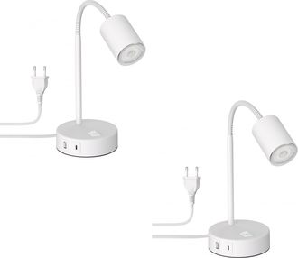 LEDs Com 2 St&uuml;ck Tischleuchte WAIKA, wei&szlig;, USB-A, USB-C, inkl. GU10 LED Lampe (3-Stufen-Dimmer, warmwei&szlig;, 6,3W, 374lm, 70&deg;)