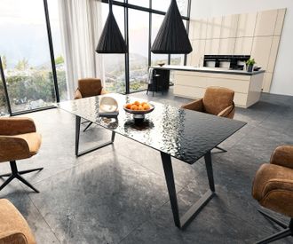 DELIFE Esstisch Edge 200x100 Reliefglas Rauchschwarz 3D-Design Metall Schräg Schwarz, Esstische