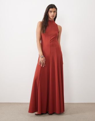 Asos robe longue &agrave; col montant rouge