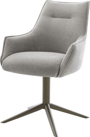 DELIFE Esszimmerstuhl Alja-Flex mit Armlehnen Fu&szlig;kreuz Effektfinish Titan Strukturstoff Soft Grau 360&deg; drehbar Wippfunktion Taschenfederkern