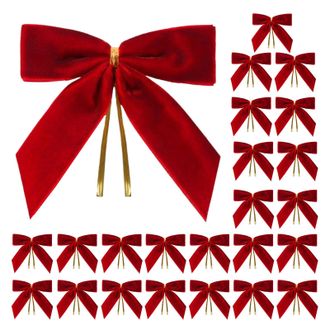 Generic Christmas Velvet Ribbon - 24 Stück kleine rote Bows, dekorativ, Twist Tie Ornament | Vintage Style Indoor Outdoor Wreath Garland Craft Treat Bag Hochz