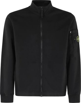 Stone Island Homme, Sweatshirts et sweats &agrave; capuche, Noir, Taille: 2XL Veste de surv&ecirc;tement en molleton de coton