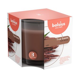 Bolsius Large Glass Scented Candle Oud Wood, Wax, Brown, Braun