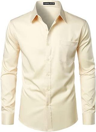 PARKLEES Chemise boutonnée élégante à coupe ajustée, manches longues et poche, style urbain, décontracté ou affaires, pour hommes, beige, 3XL