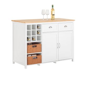 SoBuy KNL05-W Kücheninsel mit 2 Rattankörben freistehend Küchenschrank Highborad Kommode Schrank Sideboard Bartisch Esstisch Buffet Weiß BHT ca. 120x90x56cm